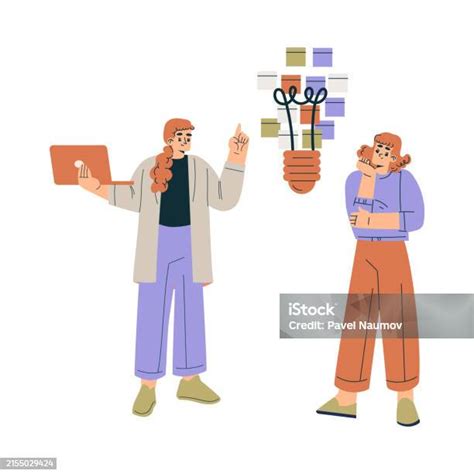 사업 개념 와 여자 성격 발견 아이디어 와 해결책 벡터 일러스트 개념에 대한 스톡 벡터 아트 및 기타 이미지 개념 개발