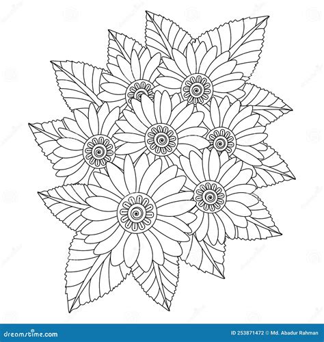 Beautiful Flowers Coloring Page With Pencil Sketch Drawing Detailed In