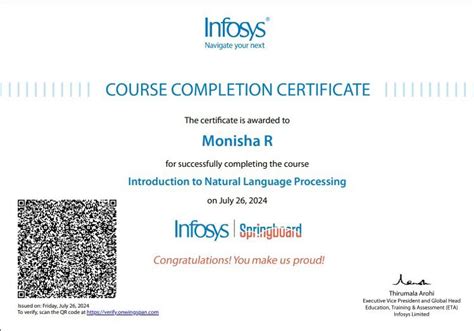 Monisha R On Linkedin Infosys Infosysspringboard Certificate Course Nlp