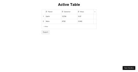 Active Table React Xlsx Codesandbox