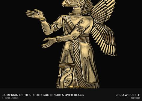 Sumerian Deities Gold God Ninurta Over Black Canvas Jigsaw Puzzle By