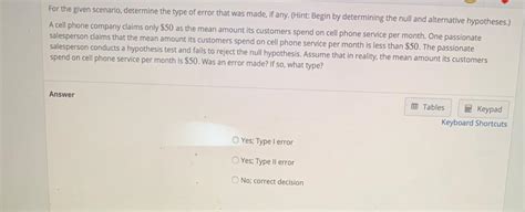 solved for the given scenario determine the type of error
