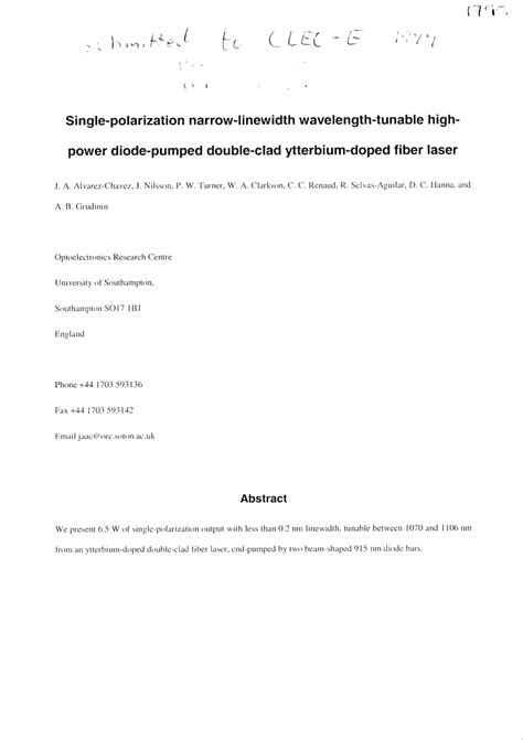 Pdf Single Polarization Narrow Linewidth Wavelength Tunable High