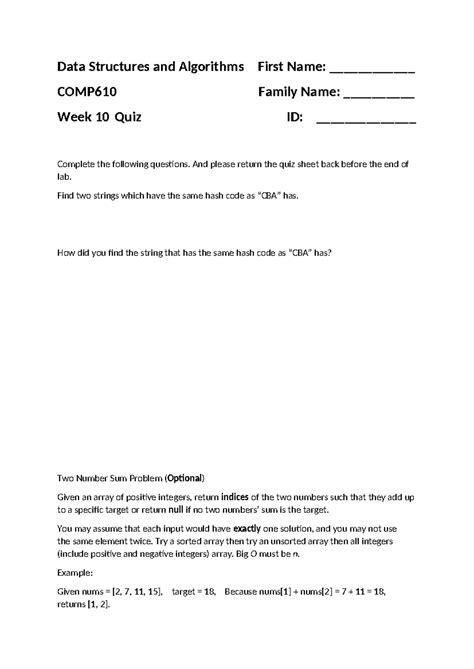 Week 10 Lab Data Structures And Algorithms First Name