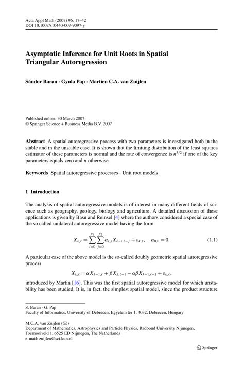 pdf asymptotic inference for unit roots in spatial triangular