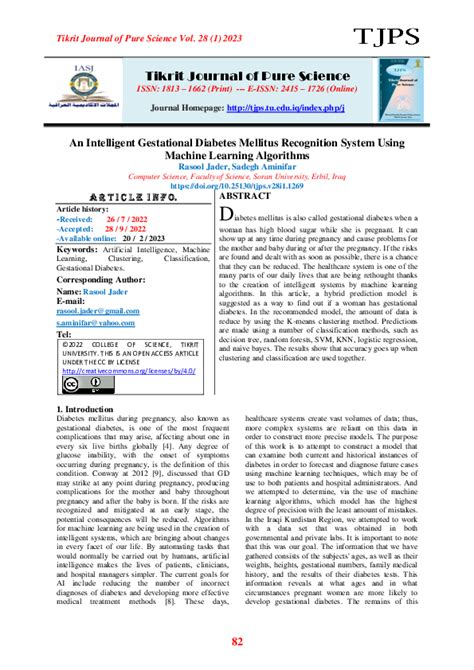 Pdf An Intelligent Gestational Diabetes Mellitus Recognition System Using Machine Learning