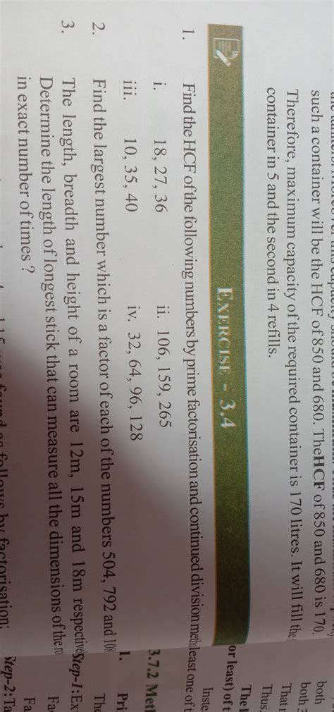 Here Are The Questions Exercise 34 Find The Hcf Of The Following Nu