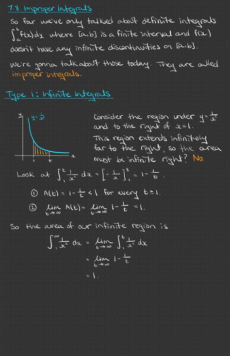 Calculus 2 Lecture Notes 8 Improper Integrals So Far Weve Only Talked About Definite