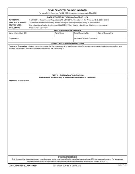 Developmental Counseling Form 4856 Fillable Printable Forms Free Online