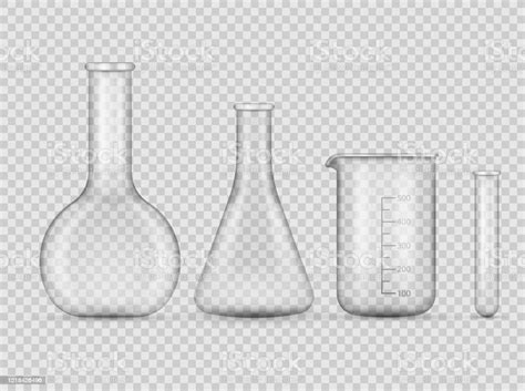 실험실 투명 유리 기구의료 유리 튜브 는 투명 배경에 격리 설정 벡터 그림입니다 플라스크에 대한 스톡 벡터 아트 및 기타 이미지 플라스크 비커 화학 공장 Istock