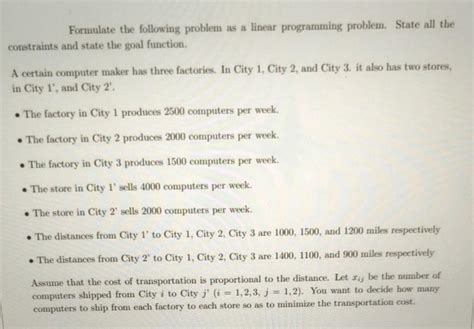 Solved Formulate The Following Problem As A Linear