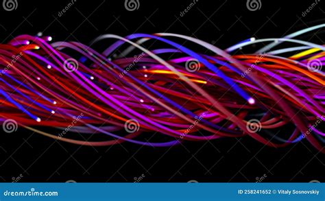 3d Rendering Of A Colorful Abstract Background Of Strings Lines Ribbons Fibers Or Wires Stock