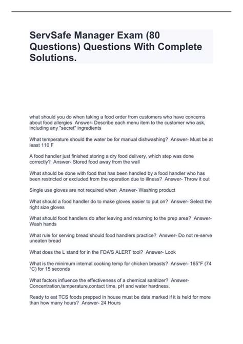 Servsafe Manager Exam 80 Questions Questions With Complete Solutions Servsafe Manager
