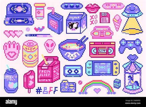 An Image Of Pixel Art With Different Items On It S Side And The Words