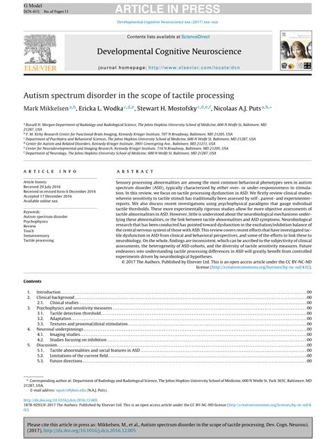 Pdf Autism Spectrum Disorder In The Scope Of Tactile Processing