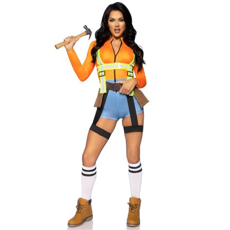 Construction Worker Sexy Costume For Adults Romper With Tool Pockets