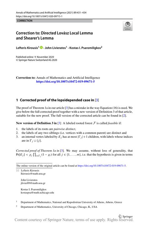 Correction To Directed Lovász Local Lemma And Shearers Lemma