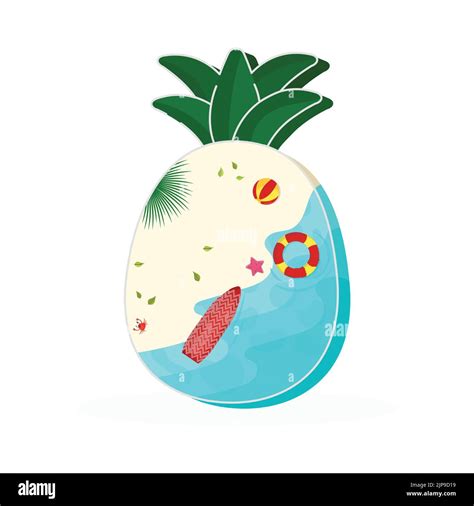 Summer Pineapple Concept With Beach Background And Surfing Board For Summer Holidays Or Travel