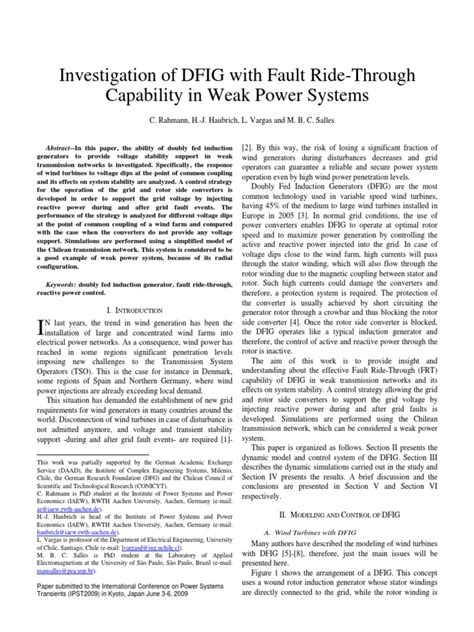 Investigation Of Dfig With Fault Ride Through Capability In Weak Power Systems Pdf Wind