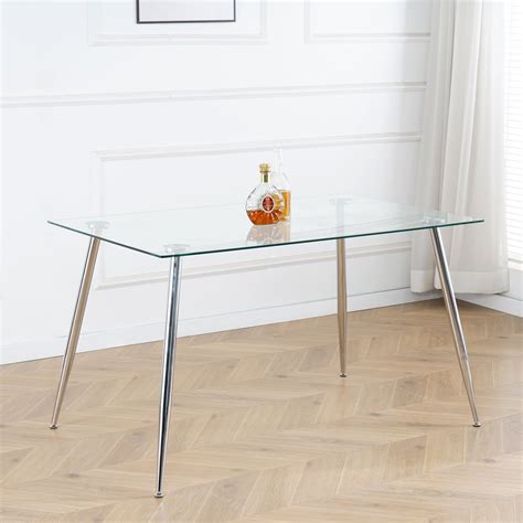 Deehome Modern Kitchen Glass Dining Table 51 Rectangular Tempered