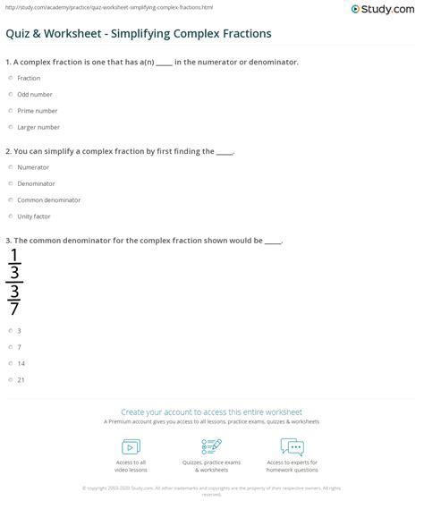 Simplifying Complex Fractions Worksheet Printable And Enjoyable Learning