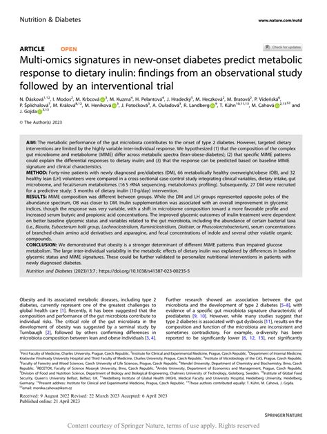 Pdf Multi Omics Signatures In New Onset Diabetes Predict Metabolic