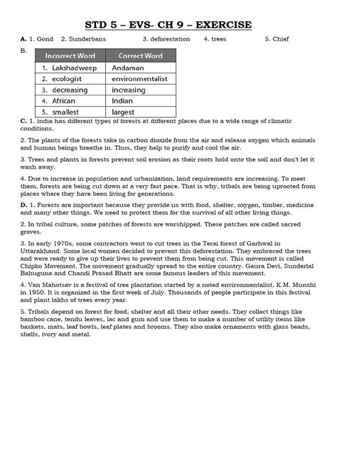 Std 5 Evs Ch 9 Exercise Pdf Science And Mathematics