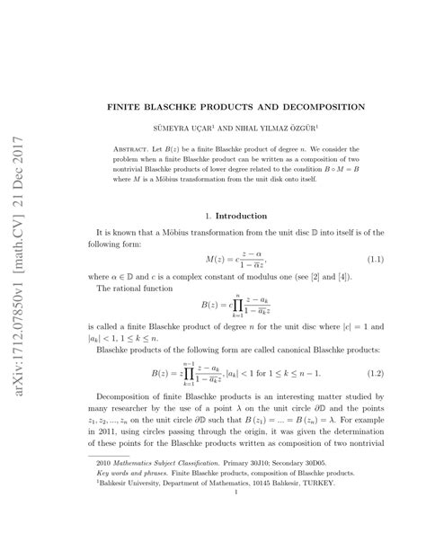 Pdf Finite Blaschke Products And Decomposition