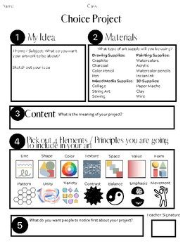 Art Choice Project Planning Worksheet And Rubric For Middle And High
