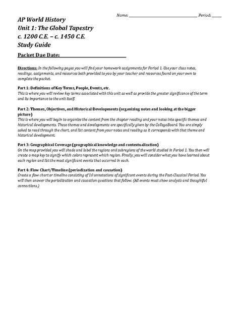 00 Unit 1 Homework Packet 19 20[11181 ] Ap World History Unit 1 The Global Tapestry C 1200 C