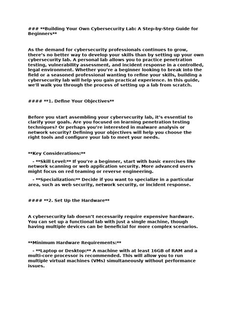 Building Your Own Cybersecurity Lab A Step By Step Guide For Beginners Pdf Security