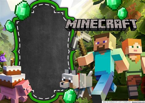 Free Editable Blank Minecraft Birthday Invitation Minecraft Birthday Minecraft Birthday