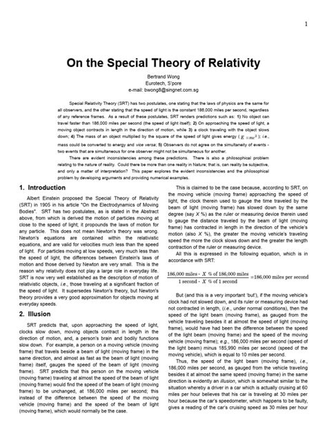 On The Special Theory Of Relativity Download Free Pdf Special Relativity Speed Of Light