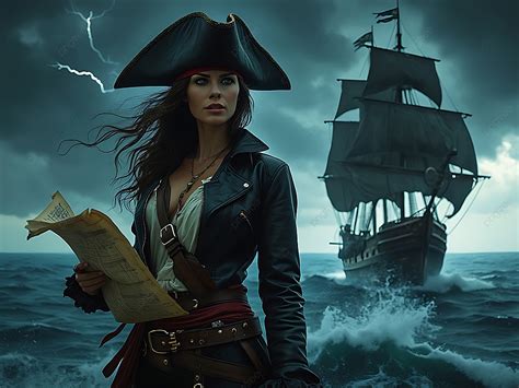 Epic Pirate Adventure With Dark Sky And Tall Ship Background Pirate