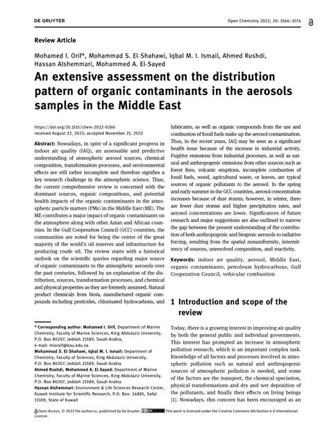 Pdf An Extensive Assessment On The Distribution Pattern Of Organic Contaminants In The