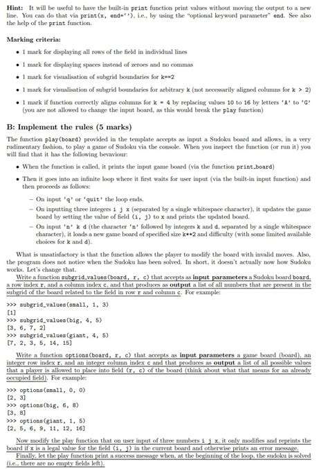 Solved Part 1 Play Sudoku Max 10 Marks A Display Sudoku