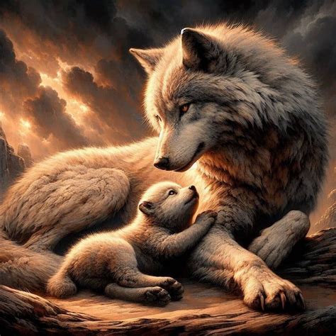 Mama Wolf And Cub A Heartwarming Image Fantasy Wolf Art Nature