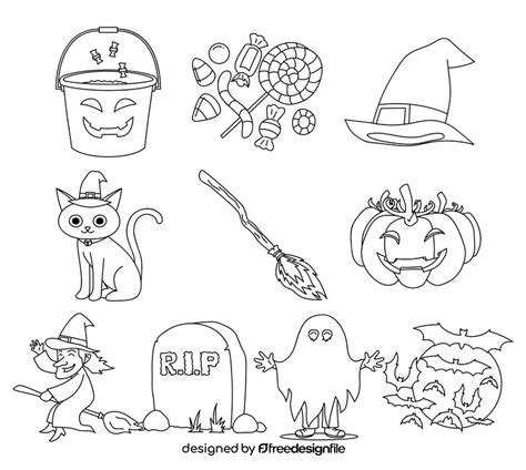 Halloween Clipart Set Black And White Vector Free Download