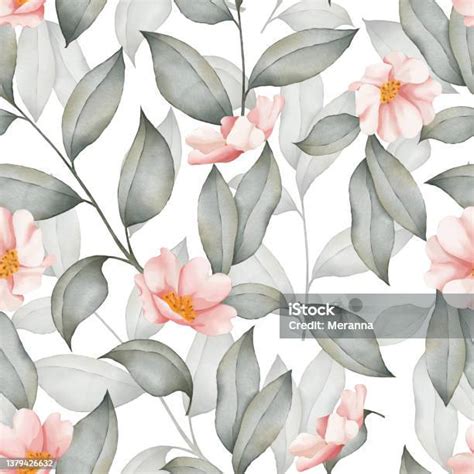 직물 포장 벽지에 대한 원활한 수채화 꽃 무늬 잎 분홍색 꽃과 가지 배경 개체 그룹에 대한 스톡 벡터 아트 및 기타 이미지 개체 그룹 고풍스런 관목 Istock