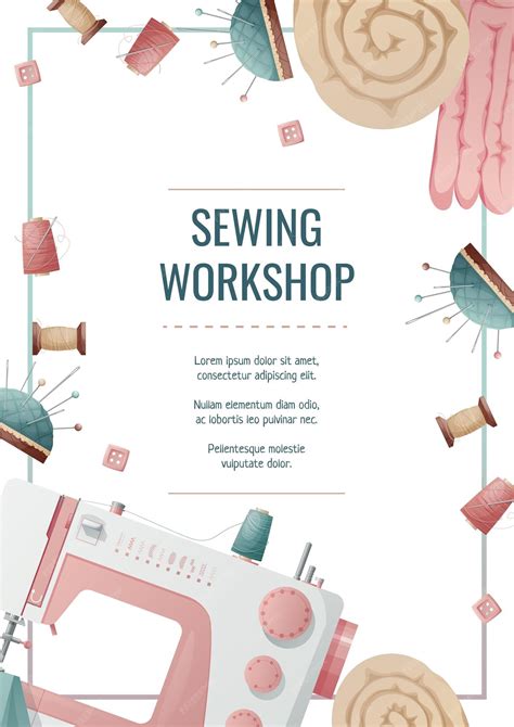 Premium Vector Flyer Template With Sewing Machine And Sewing Supplies