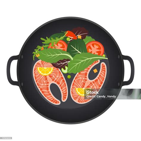 연어 스테이크 레몬 토마토와 양상추와 함께 이동 합니다 최고의 볼 수 있습니다 아침 식사 메뉴 카페 레스토랑에 대 한 크리에이 티브 디자인 벡터 일러스트입니다 강철에 대한