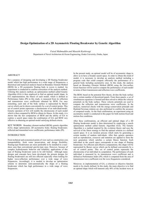pdf design optimization of a 2d asymmetric floating breakwater by