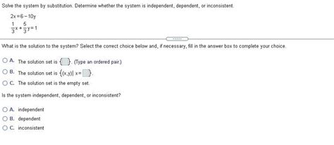 solved solve the system by substitution determine whether