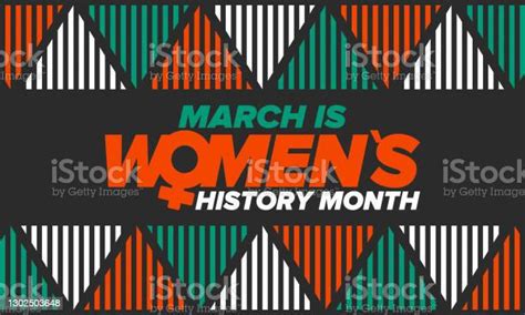 여성 역사의 달 3월에 매년 여성의 역사에 기여한 것을 기념합니다 여성 기호 여성의 권리 세계에서 소녀의 힘 포스터 엽서 배너 벡터 일러스트레이션 시위에 대한 스톡 벡터