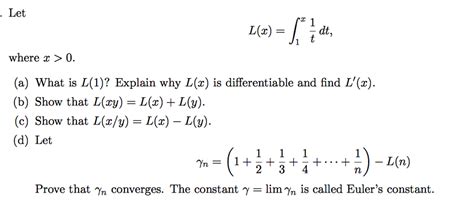 solved let l x integral x 1 1 t dt where x 0 what