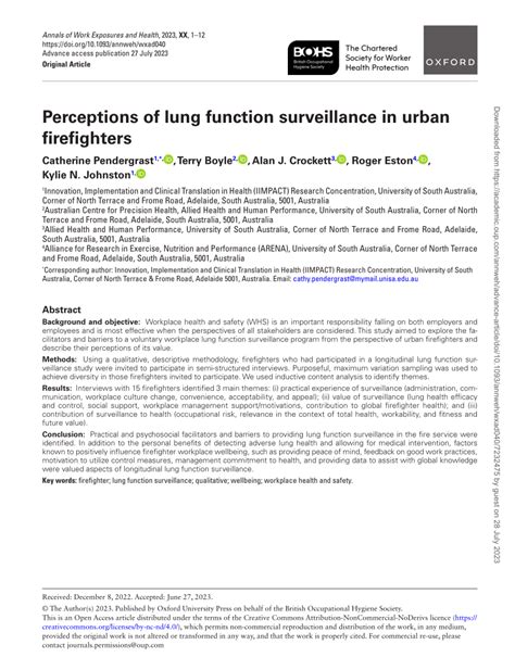 Pdf Perceptions Of Lung Function Surveillance In Urban Firefighters
