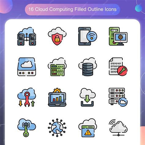 Premium Vector Cloud Computing Vector Filled Outline Icon Set 02