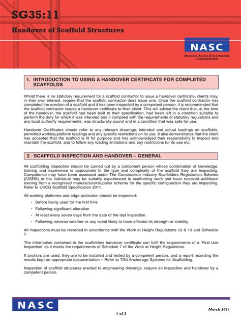 sg 35 11 nasc handover of scaffold structures pdf scaffolding