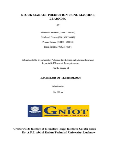 stock market prediction using machine learning report 1 download free
