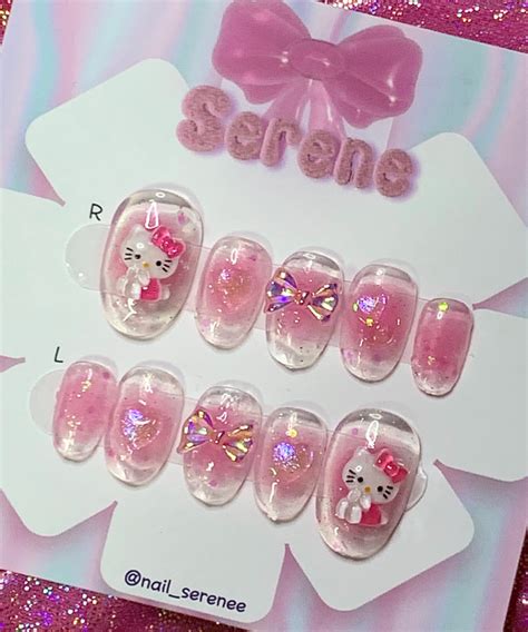 🤩당일출고🤩캐릭터네일팁 키티 핑크치크 네일팁 에이블리
